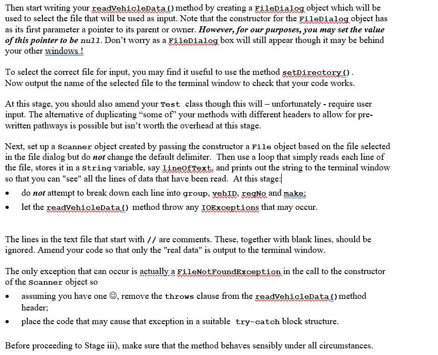 Solved Then start writing your readVehicleData() method by | Chegg.com
