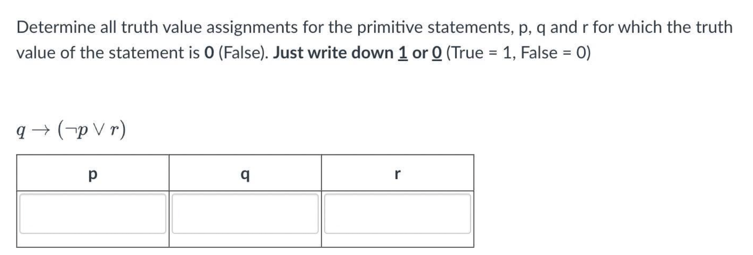 Solved Determine all truth value assignments for the | Chegg.com