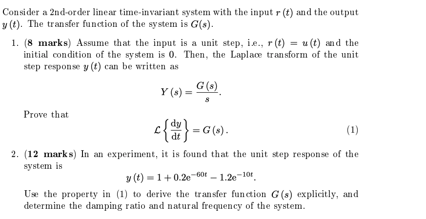 Solved Consider a 2nd-order linear time-invariant system | Chegg.com