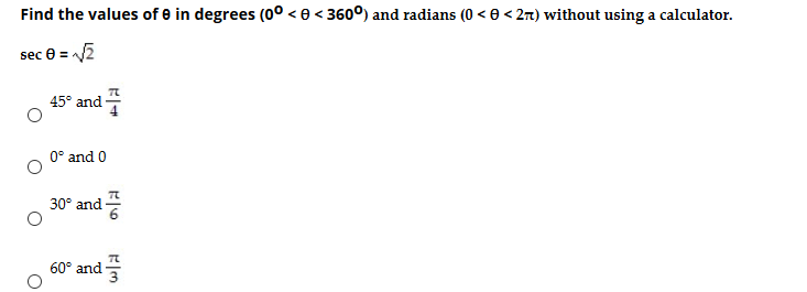 Solved Find the values of in degrees (0°