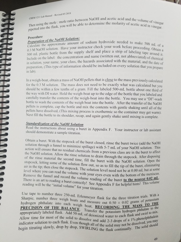 Solved CHEM 1211 Lab Manual Revised 05/2018 Acid Base | Chegg.com