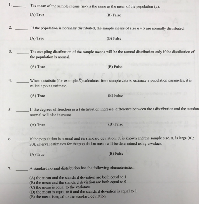 Solved The mean of the sample means (mu x) is the same as | Chegg.com