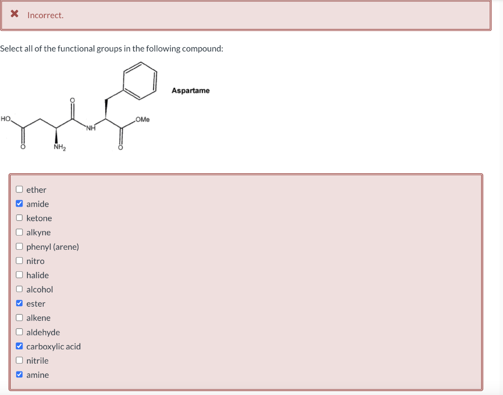 Solved Select all of the functional groups in the following | Chegg.com