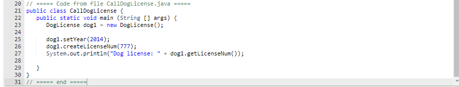 Solved ACTIVITY5 Define the missing method. licenseNum is | Chegg.com