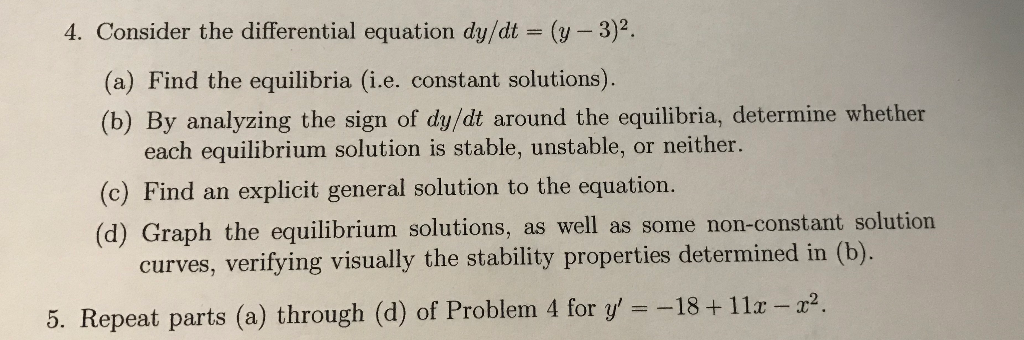Solved 4. Consider the differential equation (dy/dt)=(y-3)^2 | Chegg.com