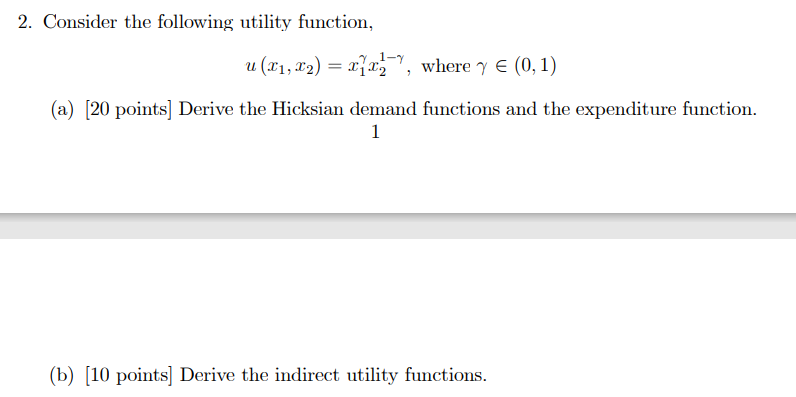 Solved 1-y 2. Consider the following utility function, u | Chegg.com