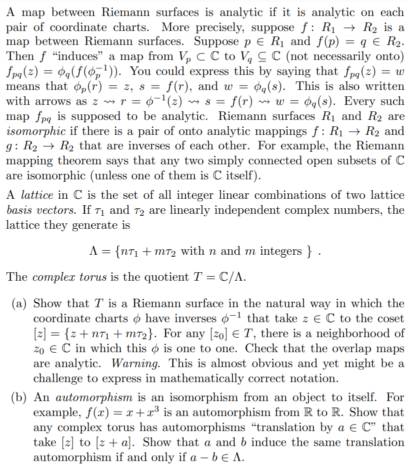 Solved A map between Riemann surfaces is analytic if it is | Chegg.com