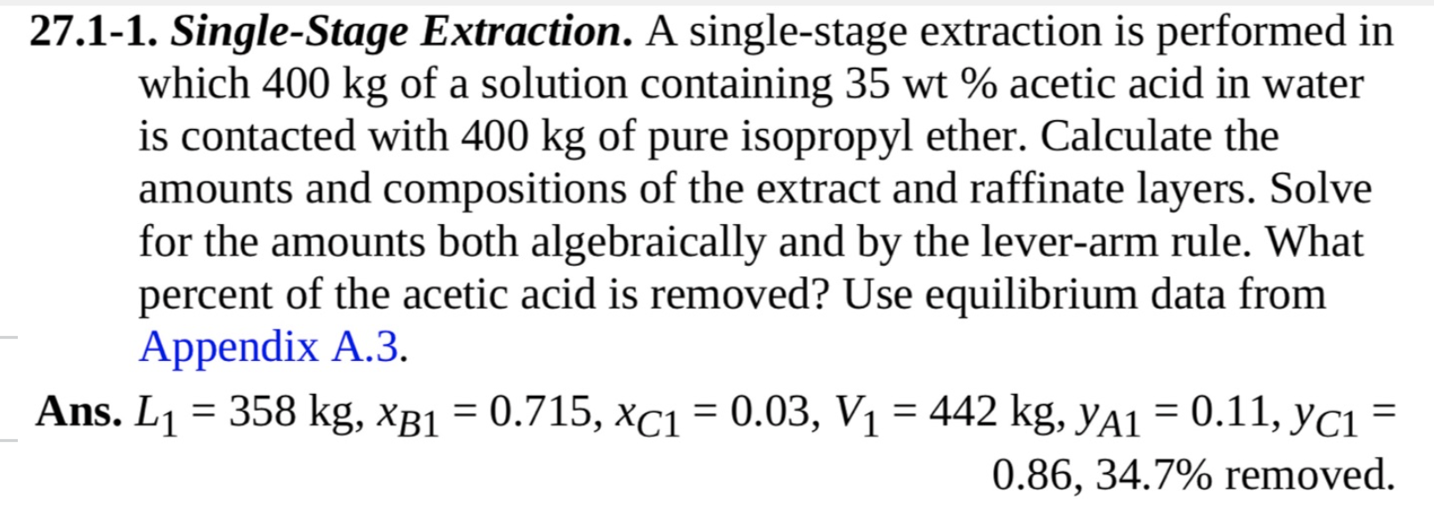 Solved 27 1 1 Single Stage Extraction A Single Stage