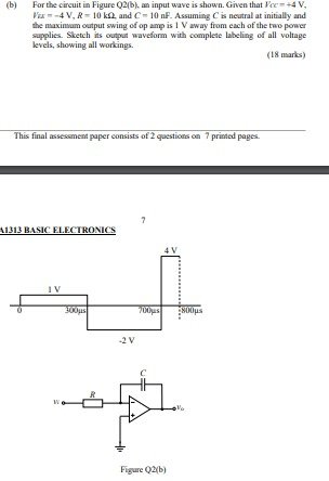 Solved (b) For the circuit in Figure Q2(b), an input wave is | Chegg.com