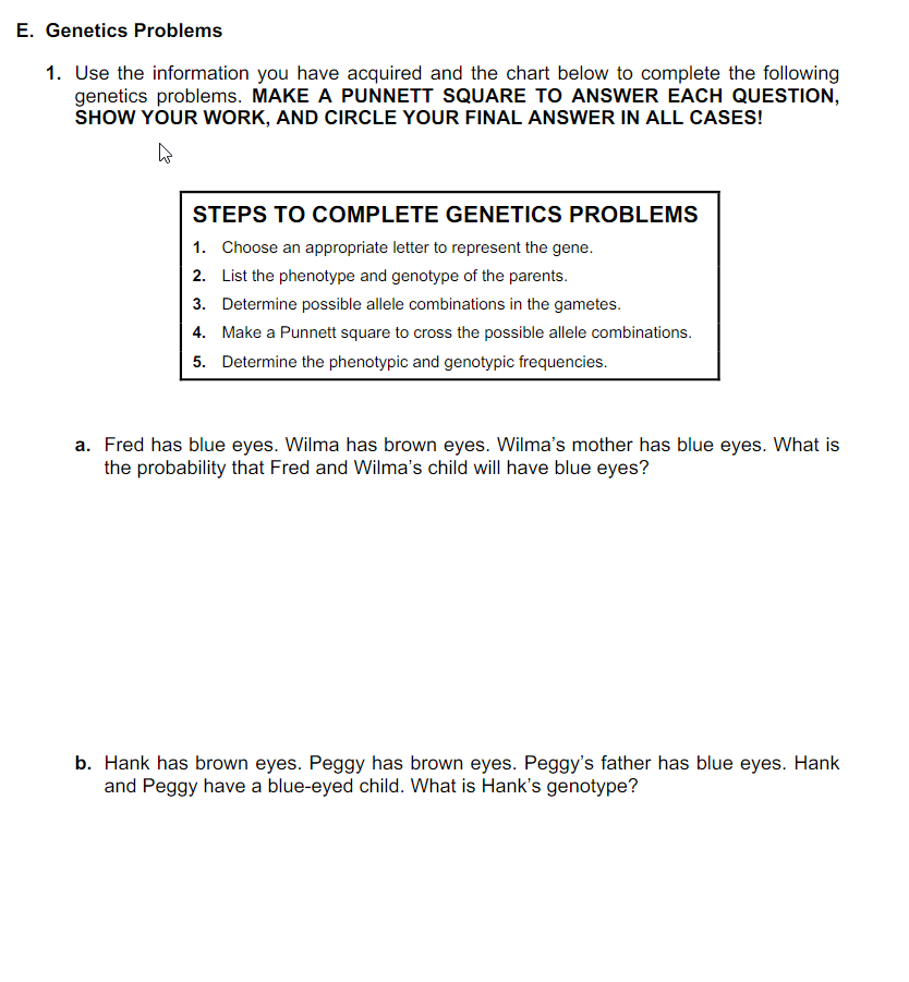 Solved E. Genetics Problems 1. Use the information you have | Chegg.com