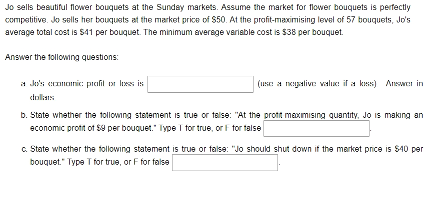 Solved Jo sells beautiful flower bouquets at the Sunday | Chegg.com