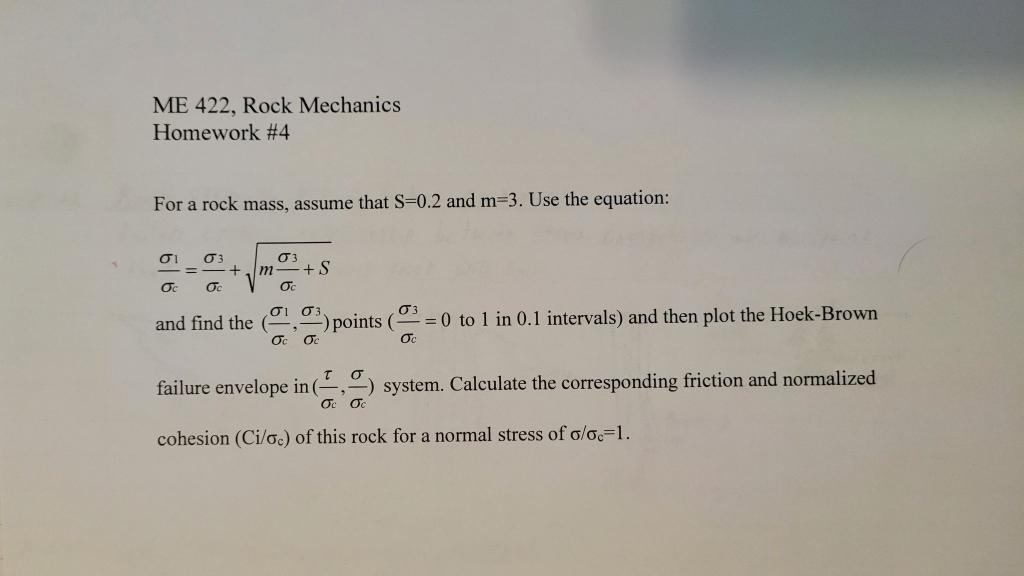 Solved For a rock mass, assume that S=0.2 and m=3. and find | Chegg.com