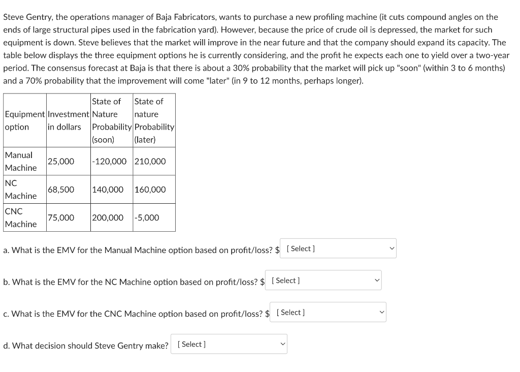 Solved Steve Gentry, the operations manager of Baja | Chegg.com