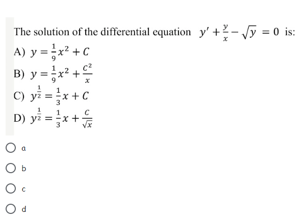 Solved The solution of the differential equation y′+xy−y=0 | Chegg.com
