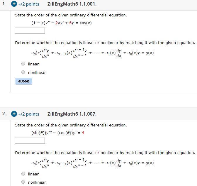 Solved Ф-12 рoints 1. ZillEngMath6 1.1.001. State the order | Chegg.com