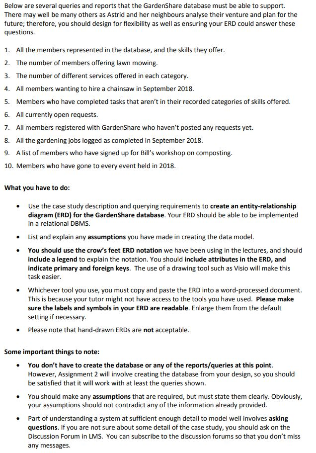 Use the case study description and list of requirements...get 2