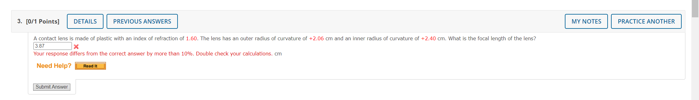 Solved x Your response differs from the correct answer by | Chegg.com