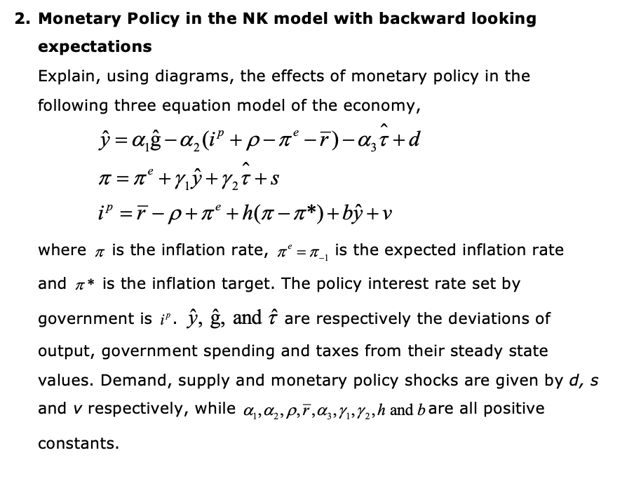 Solved 2. Monetary Policy in the NK model with backward | Chegg.com