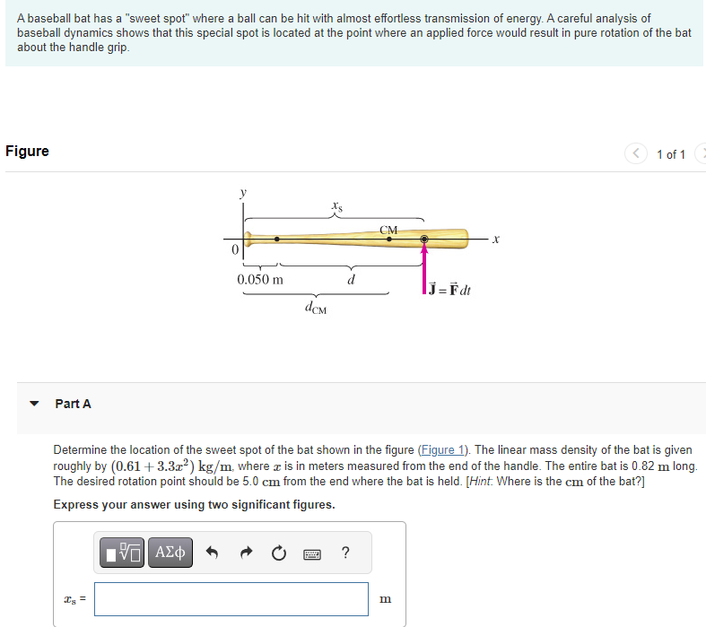 Solved A baseball bat has a "sweet spot" where a ball can be | Chegg.com