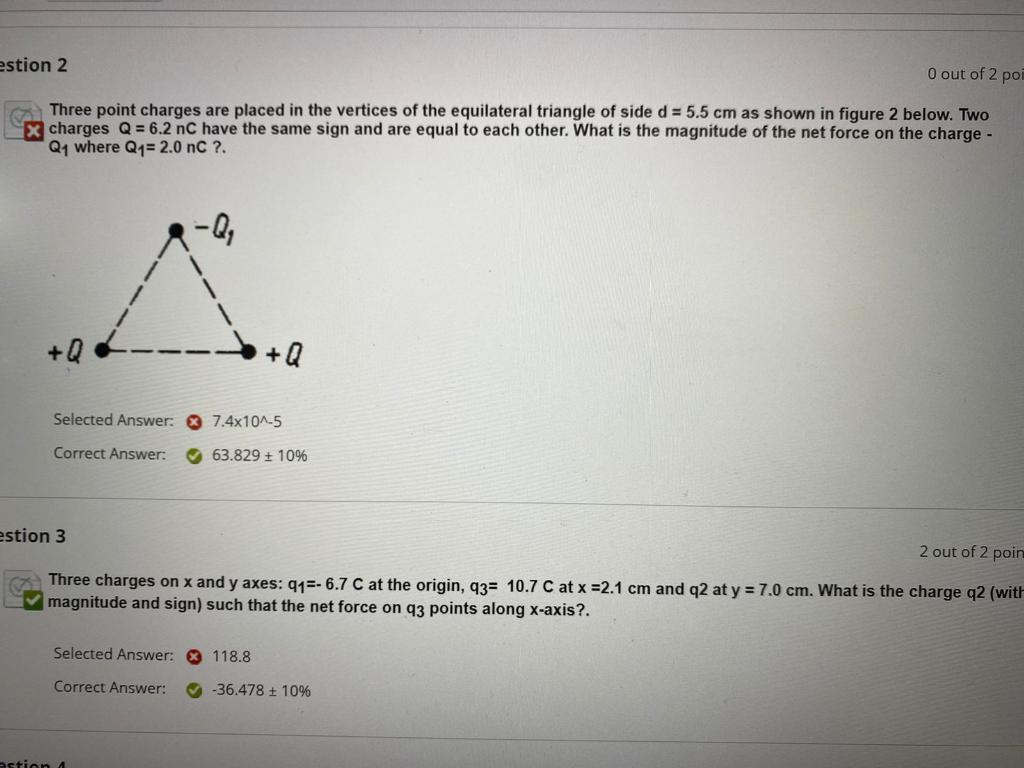 Solved estion 2 0 out of 2 poi Three point charges are | Chegg.com Solved estion 2 0 out of 2 poi Three point charges are | Chegg.com