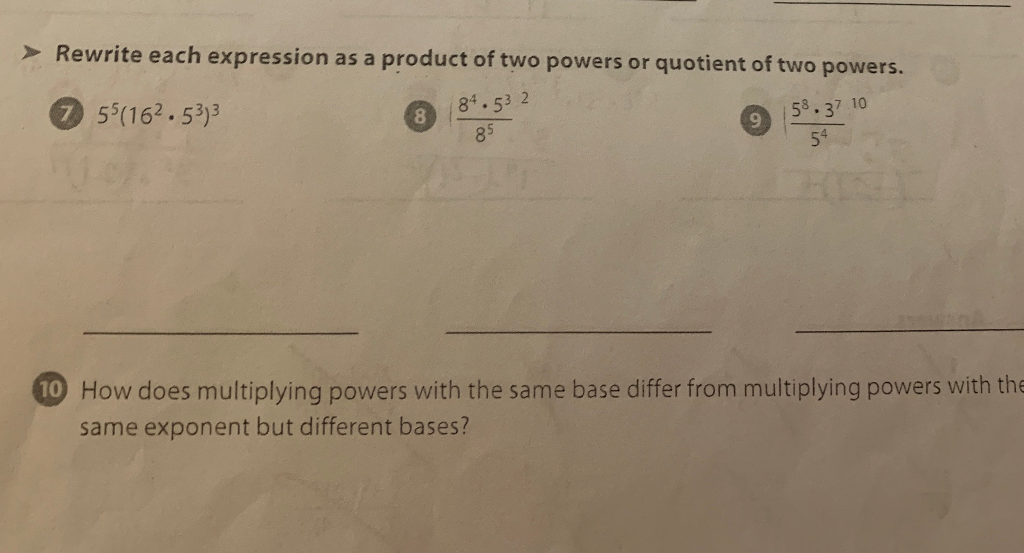 Solved Rewrite each expression as a product of two powers | Chegg.com