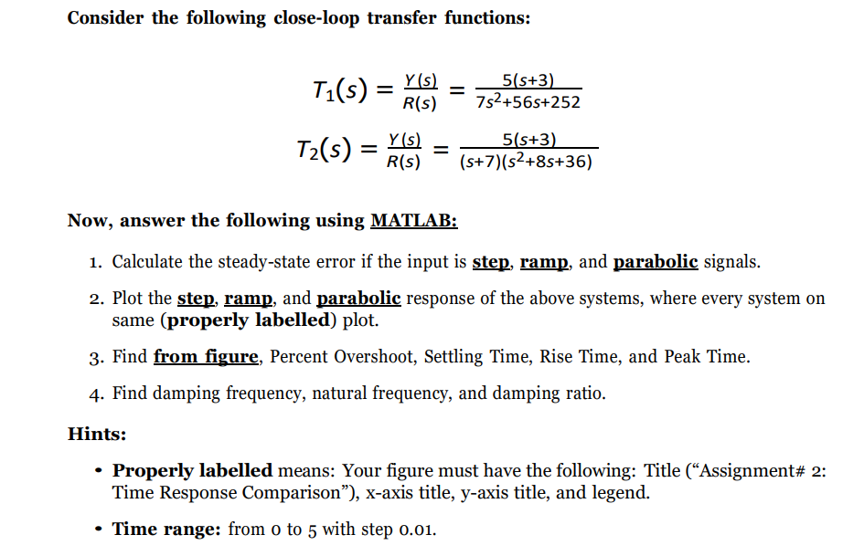 Solved Consider the following close-loop transfer functions: | Chegg.com