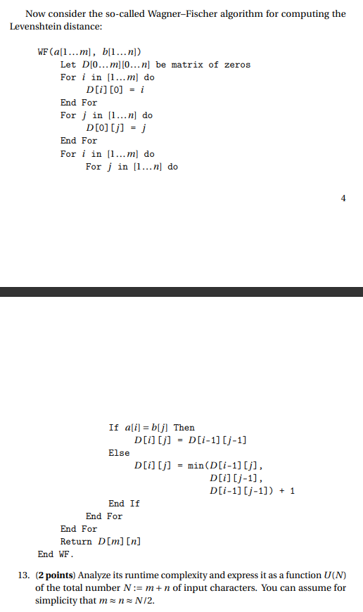 Solved Now consider the so-called Wagner-Fischer algorithm | Chegg.com