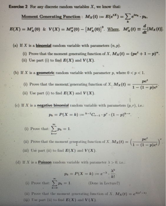 Solved Exercise 2 For any discrete random variables X, we | Chegg.com