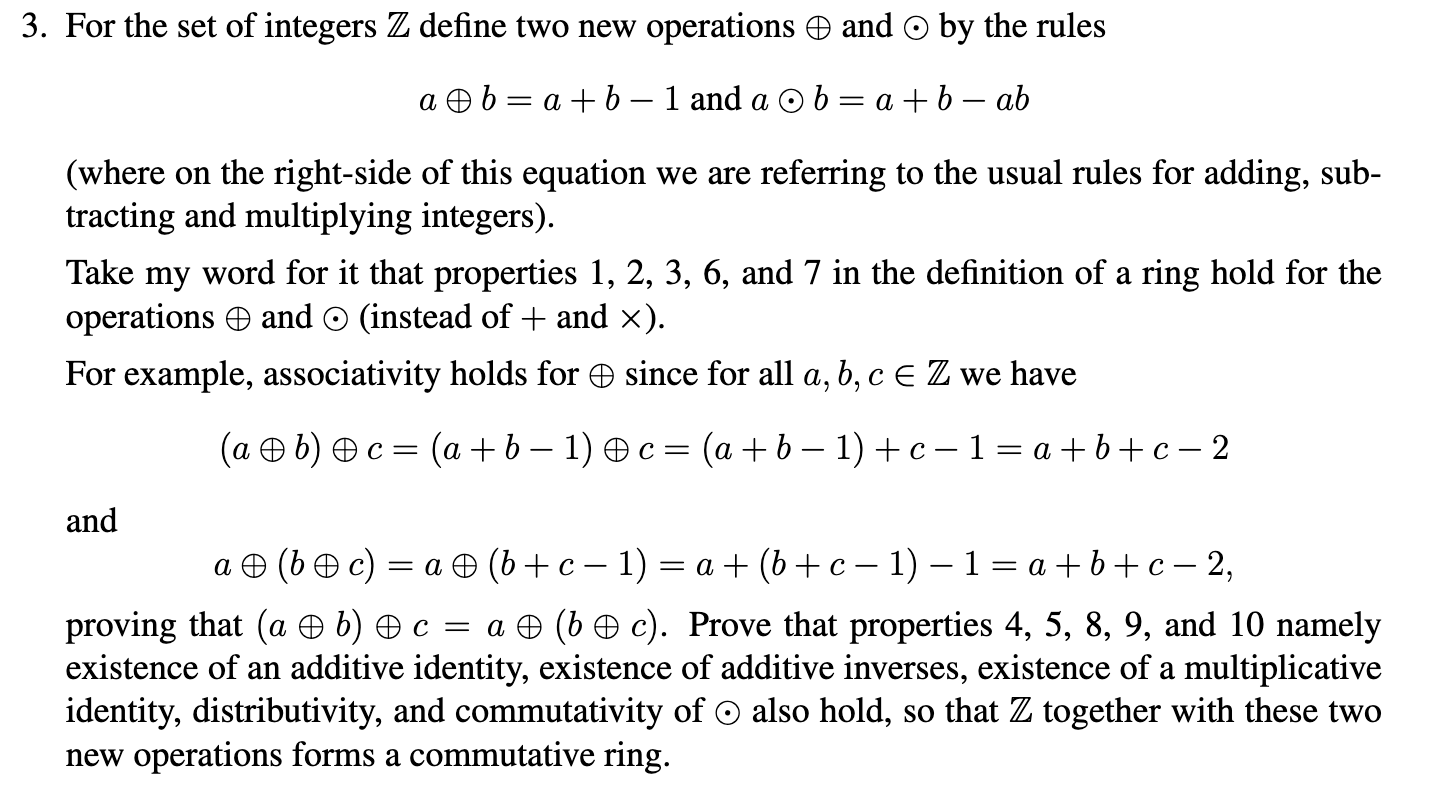 Solved a⊕b=a+b−1 and a⊙b=a+b−ab (where on the right-side of | Chegg.com