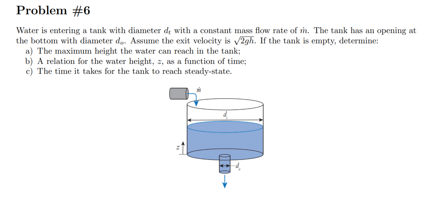 Solved Problem #6 Water is entering a tank with diameter dt | Chegg.com