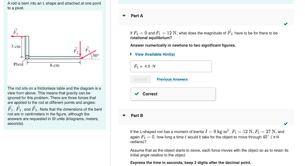 Solved A rod is bent into an L shape and attached at one | Chegg.com