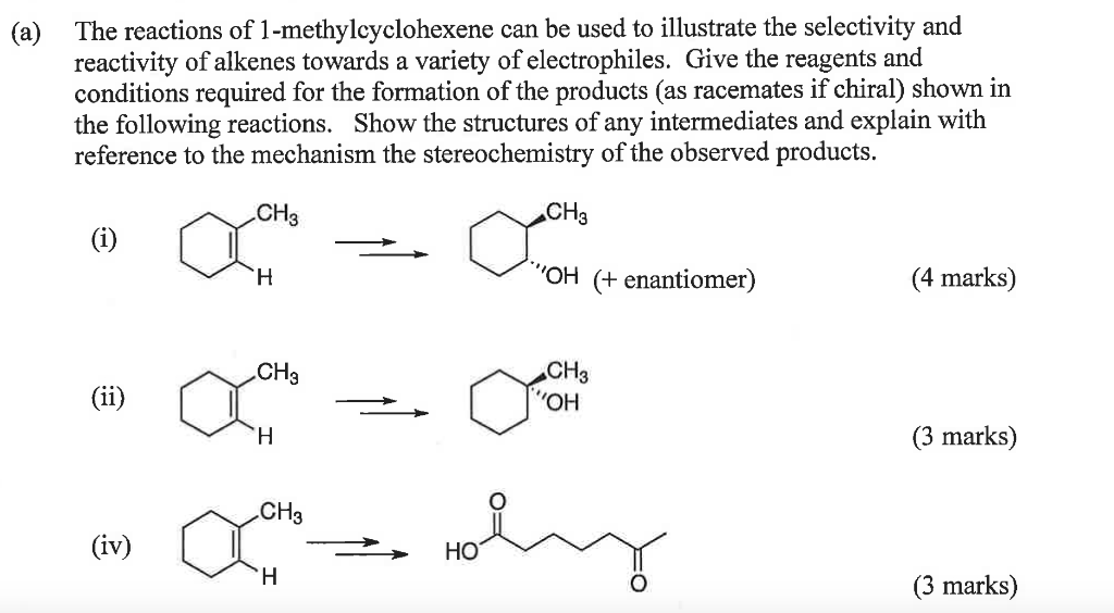 Solved The reactions of 1-methylcyclohexene reactivity of | Chegg.com