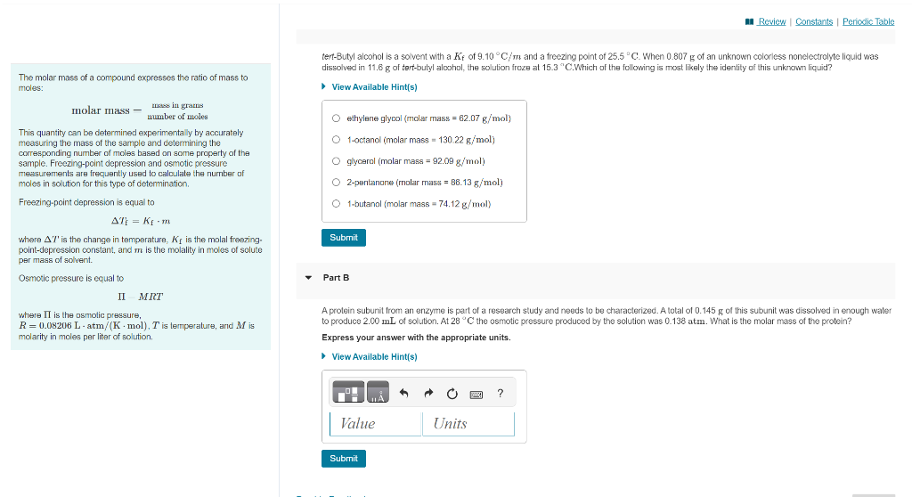 Solved tert-Butyl alcohol is a solvent with a Kf of 9.10∘C/m | Chegg.com