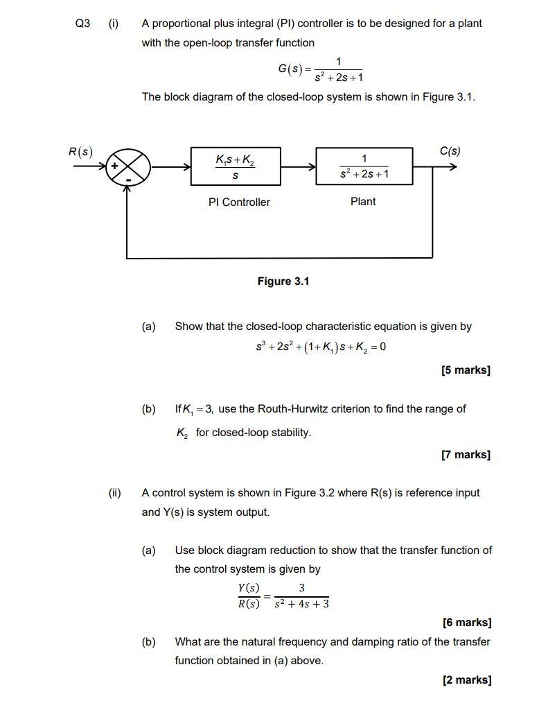 Solved Q3 (0) A proportional plus integral (PI) controller | Chegg.com