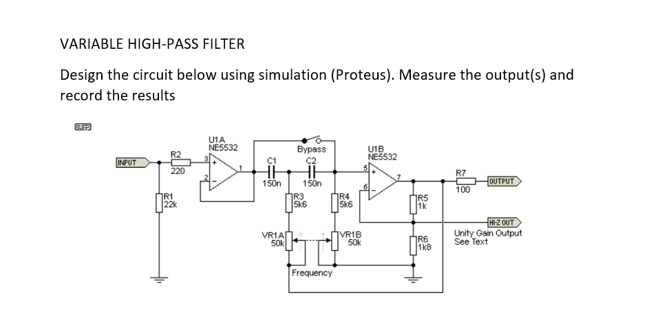 Solved VARIABLE HIGH-PASS FILTER Design the circuit below | Chegg.com