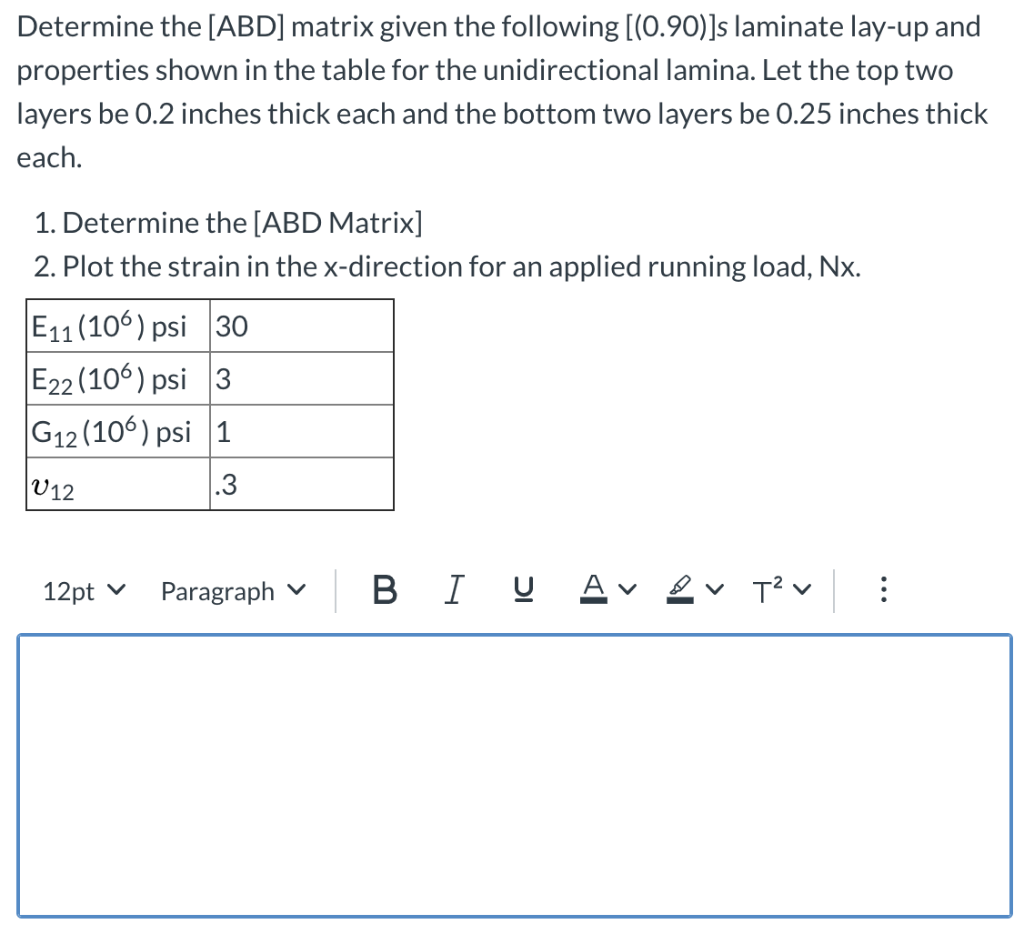 Determine the [ABD] matrix given the following | Chegg.com