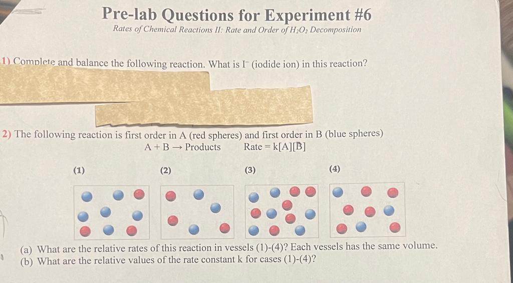 Solved Pre-lab Questions for Experiment #6 Rates of Chemical | Chegg.com