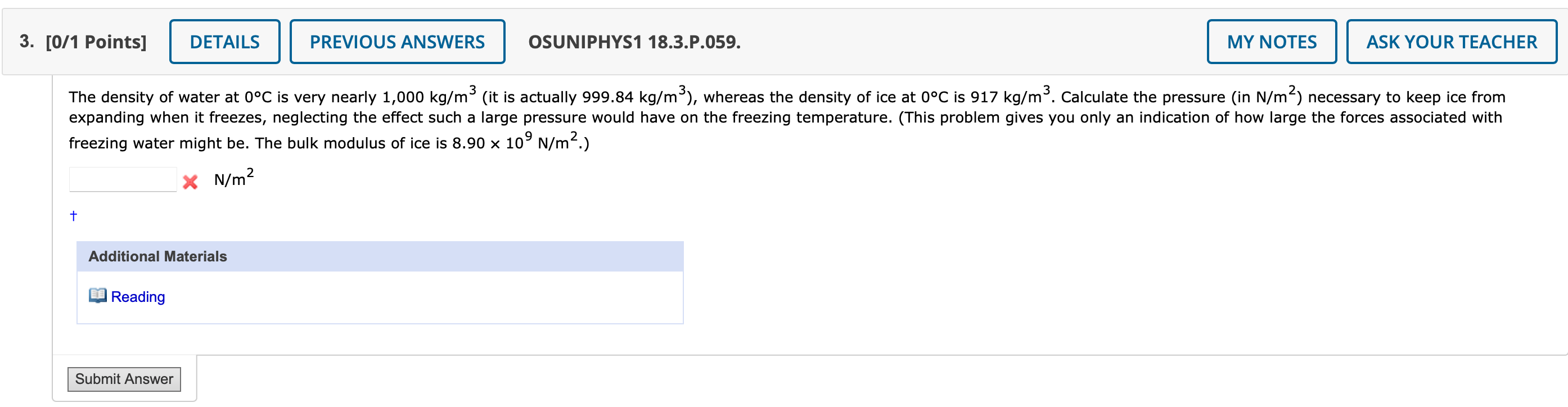 Solved freezing water might be. The bulk modulus of ice is | Chegg.com