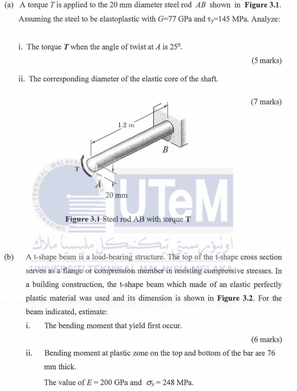 Solved (a) A torque T is applied to the 20 mm diameter steel | Chegg.com
