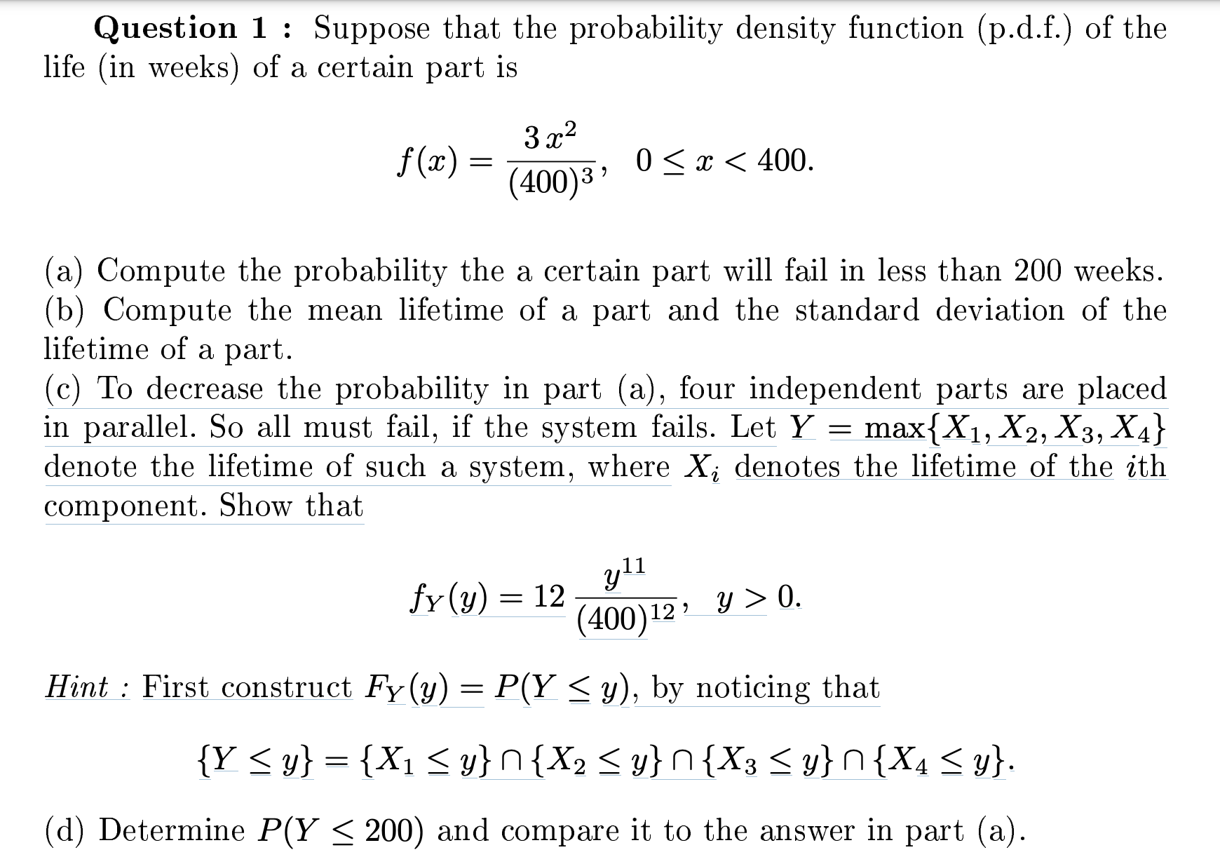 Solved Question 1 : Suppose that the probability density | Chegg.com