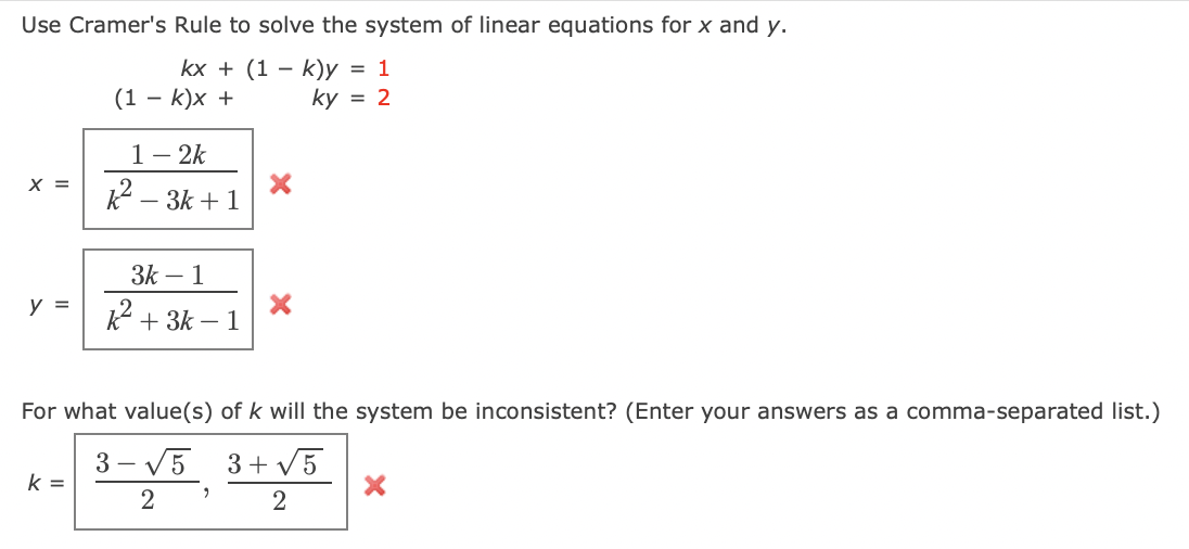 Solved Use Cramer's Rule to solve the system of linear | Chegg.com