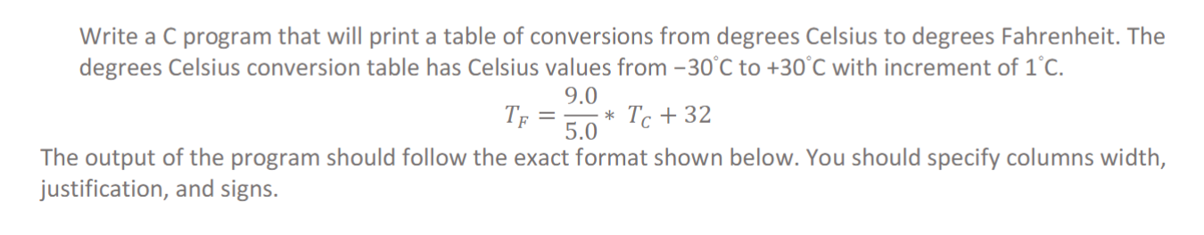 Solved Write a C program that will print a table of | Chegg.com