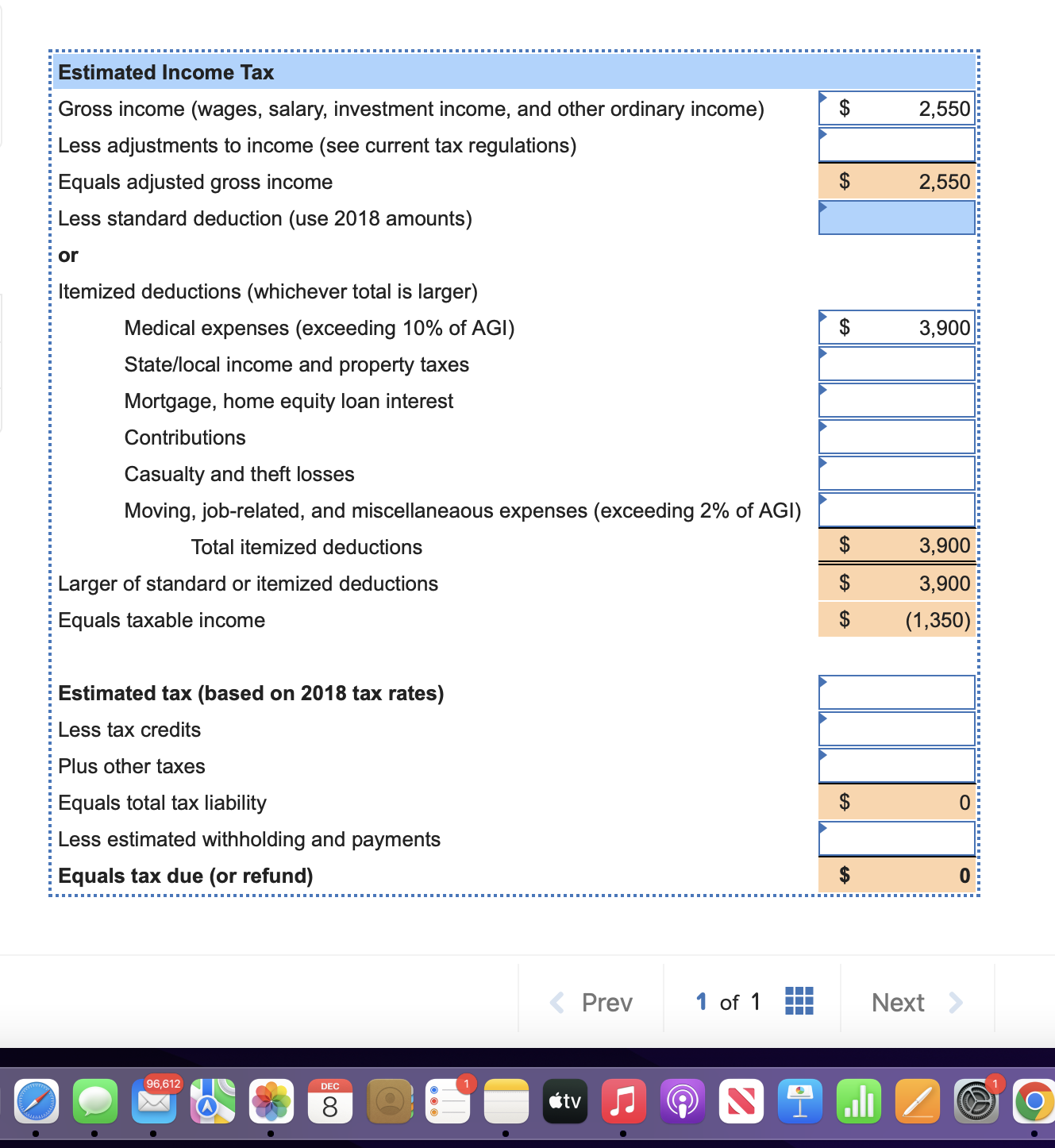 Solved Estimated Income Tax Gross income (wages, salary, | Chegg.com