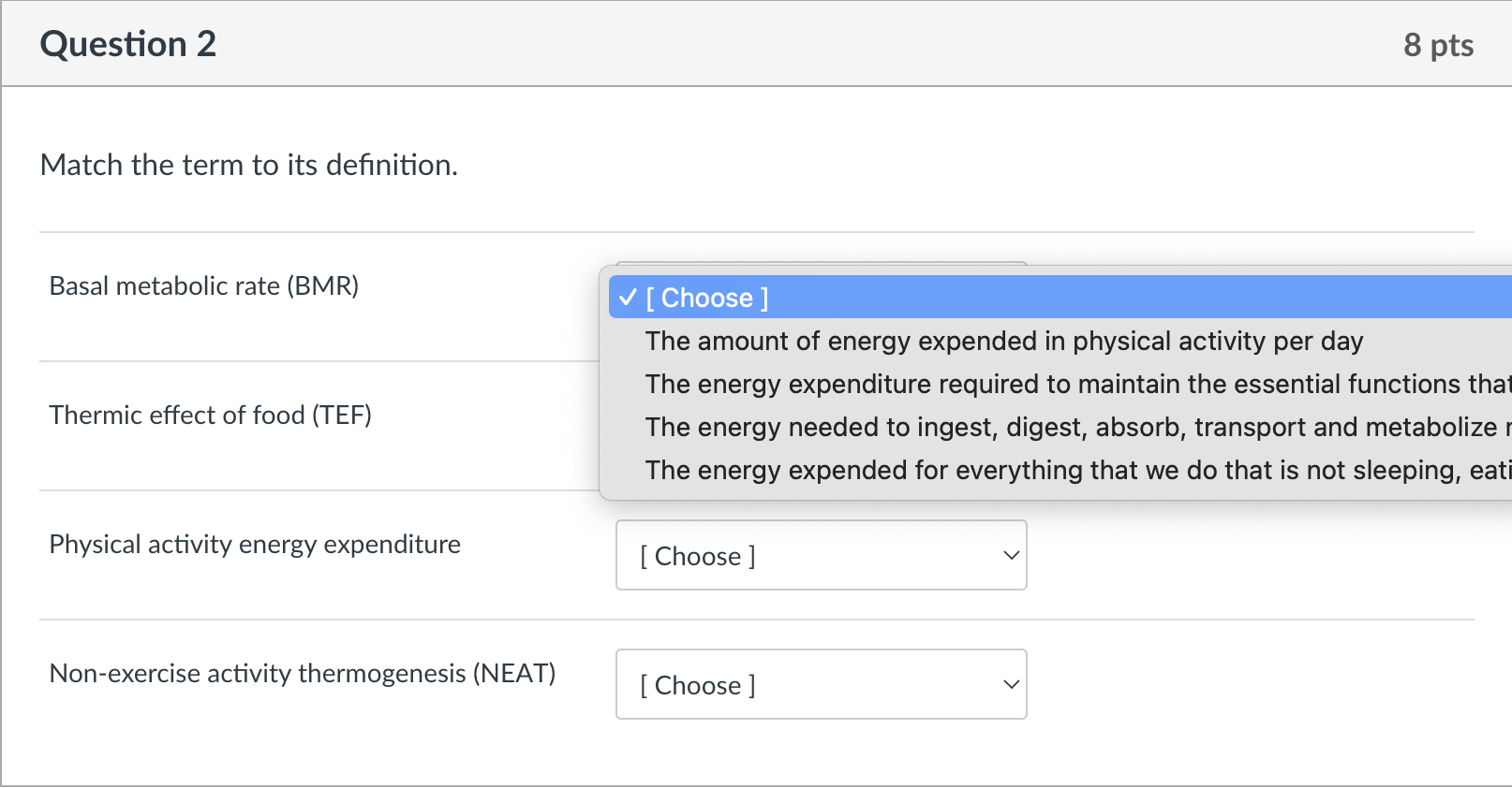 Solved Match the term to its definition. Basal metabolic | Chegg.com