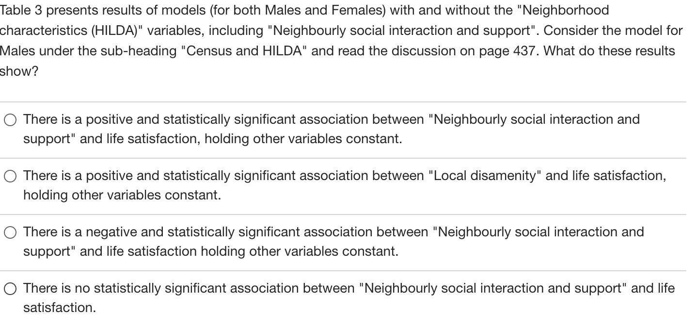 Solved Table 3 presents results of models (for both Males | Chegg.com