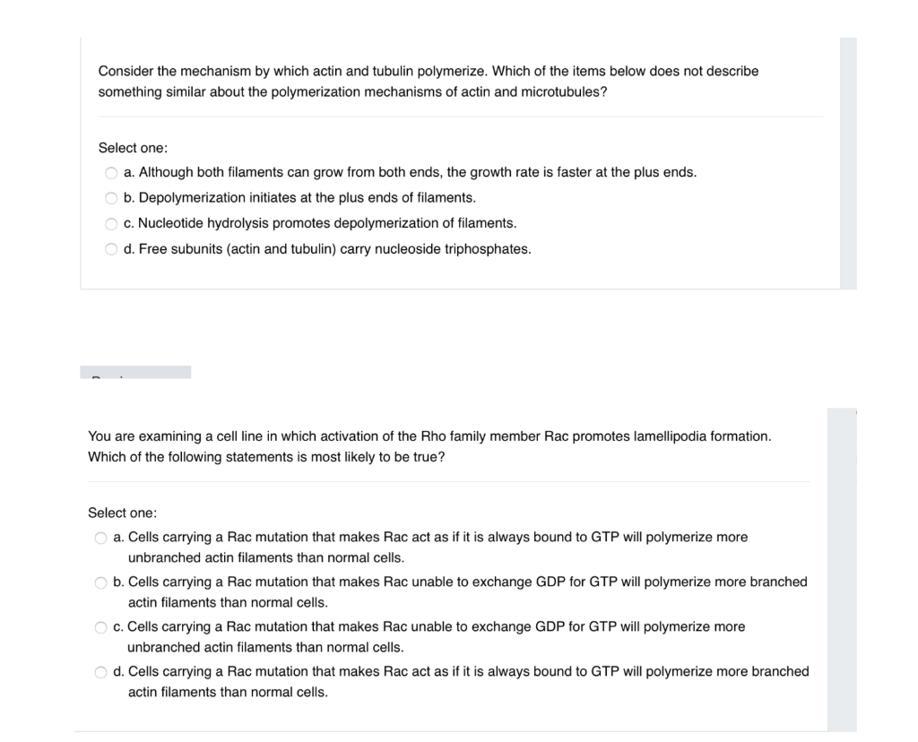 Solved Consider the mechanism by which actin and tubulin | Chegg.com