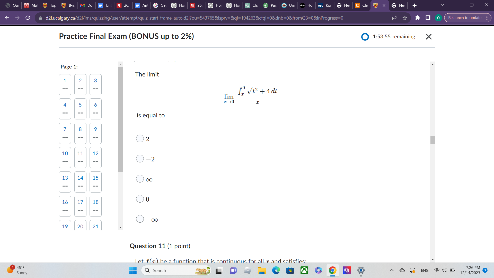 Solved Practice Final Exam (BONUS up to 2%) 1:53:55 | Chegg.com