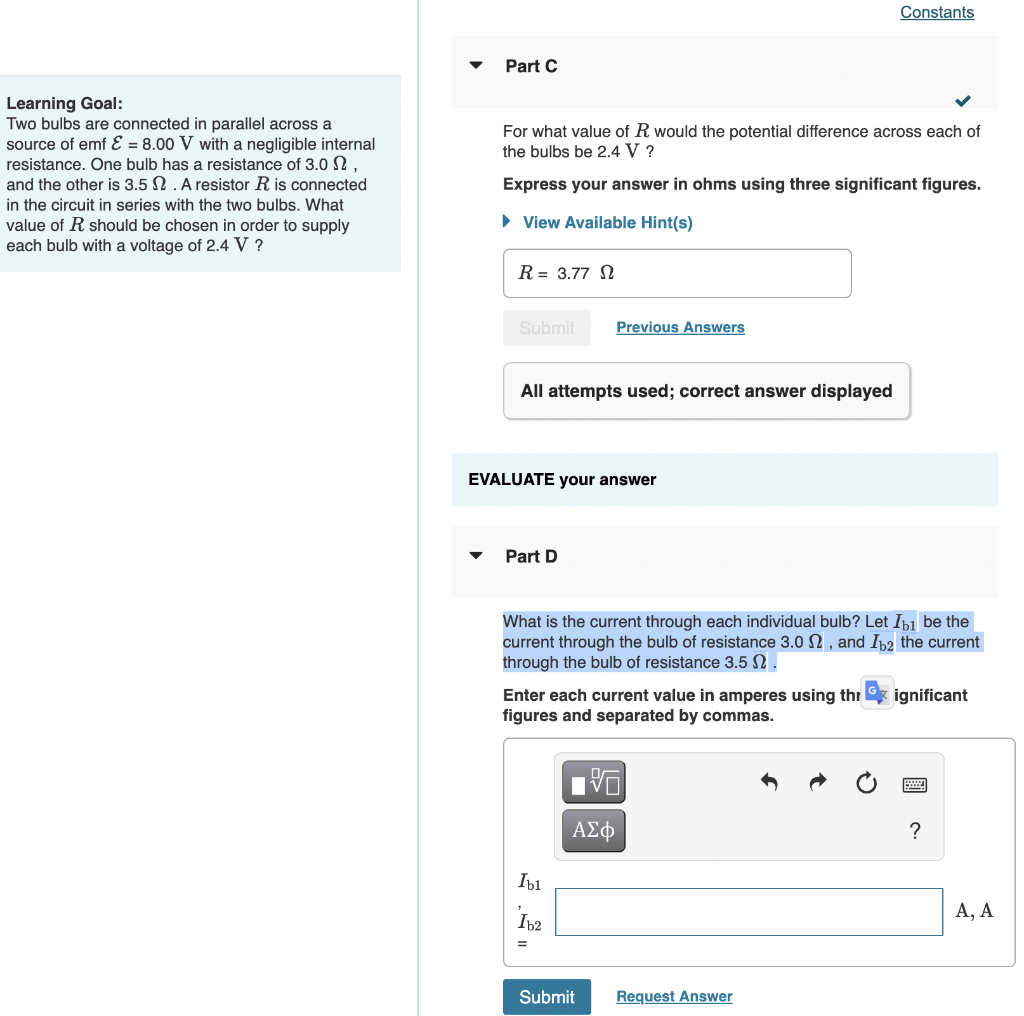 Solved Constants Part C Learning Goal: Two bulbs are | Chegg.com