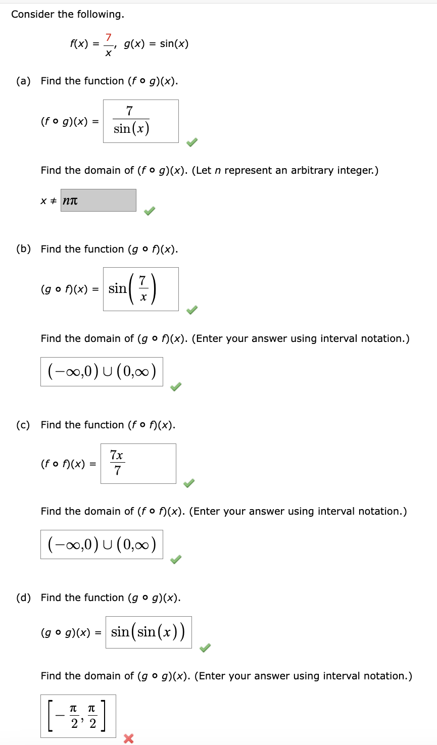 Solved Consider the following. f(x)=x7,g(x)=sin(x) (a) Find | Chegg.com