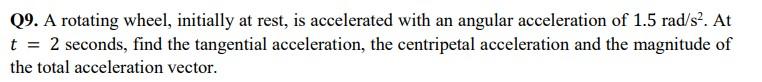 Solved Q9. A rotating wheel, initially at rest, is | Chegg.com